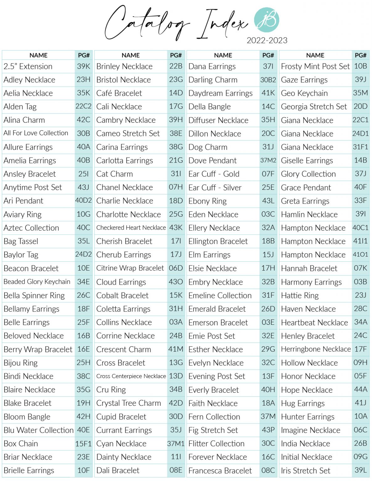 Catalog Index - JBloom Designs